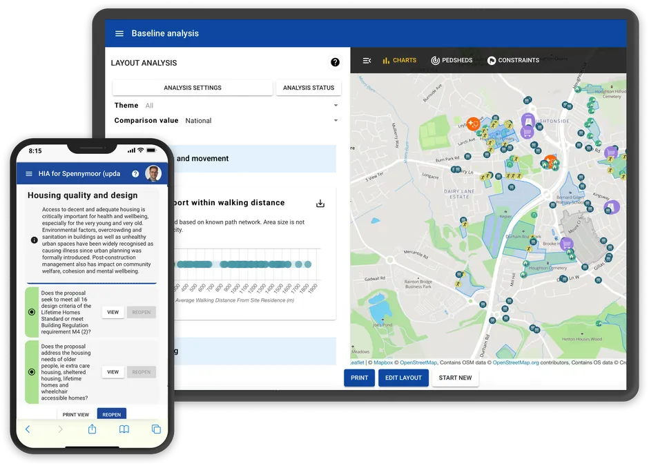Integrated evidence dashboard showing health impact data